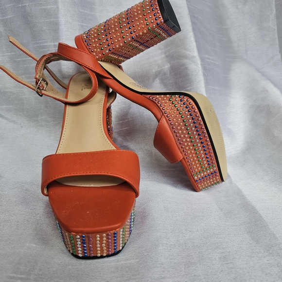 Shoes | Orange Platform Sandals With Multicolor Accents | Poshmark